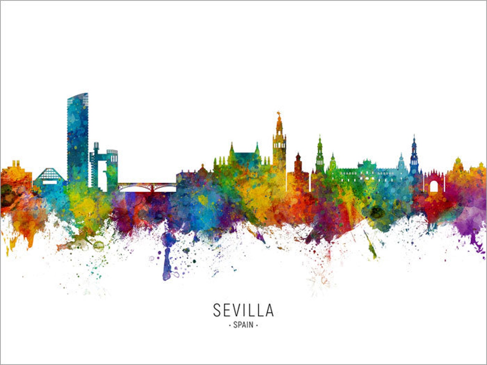 Sevilla Skyline Spain Cityscape Painting Art Print Poster CX - Etsy