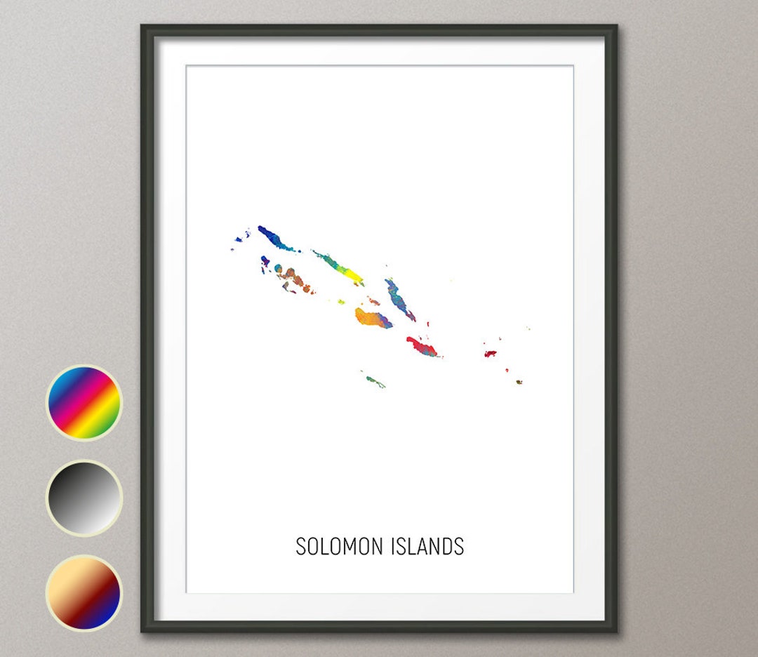 Solomon Islands Map, Watercolour Art Print Poster, Colour, Black White ...