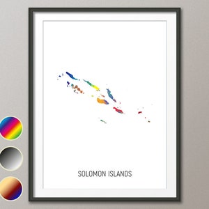 Solomon Islands Map, Watercolour Art Print Poster, Colour, Black White ...