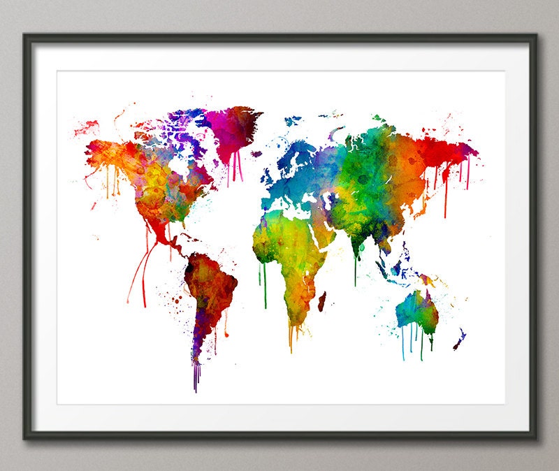 Watercolor Map of the World Map, Art Print WM (2462) - Etsy