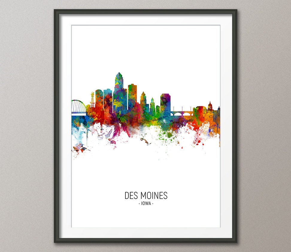Des Moines Skyline Des Moines Iowa Cityscape Art Print Poster - Etsy