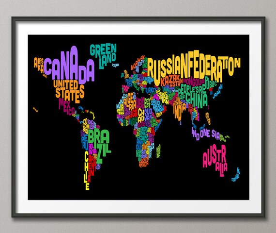 Typographic Text Map of the World Map Art Print 606 - Etsy Australia