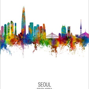 Seoul Skyline, Seoul South Korea Cityscape Art Print Poster Portrait ...