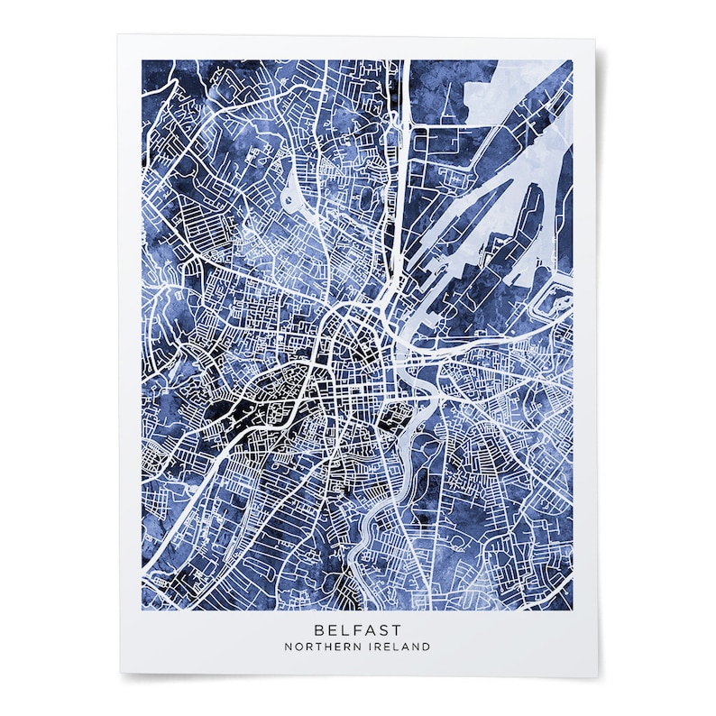 Belfast Map, Northern Ireland City Map, Watercolour Art Print Poster ...