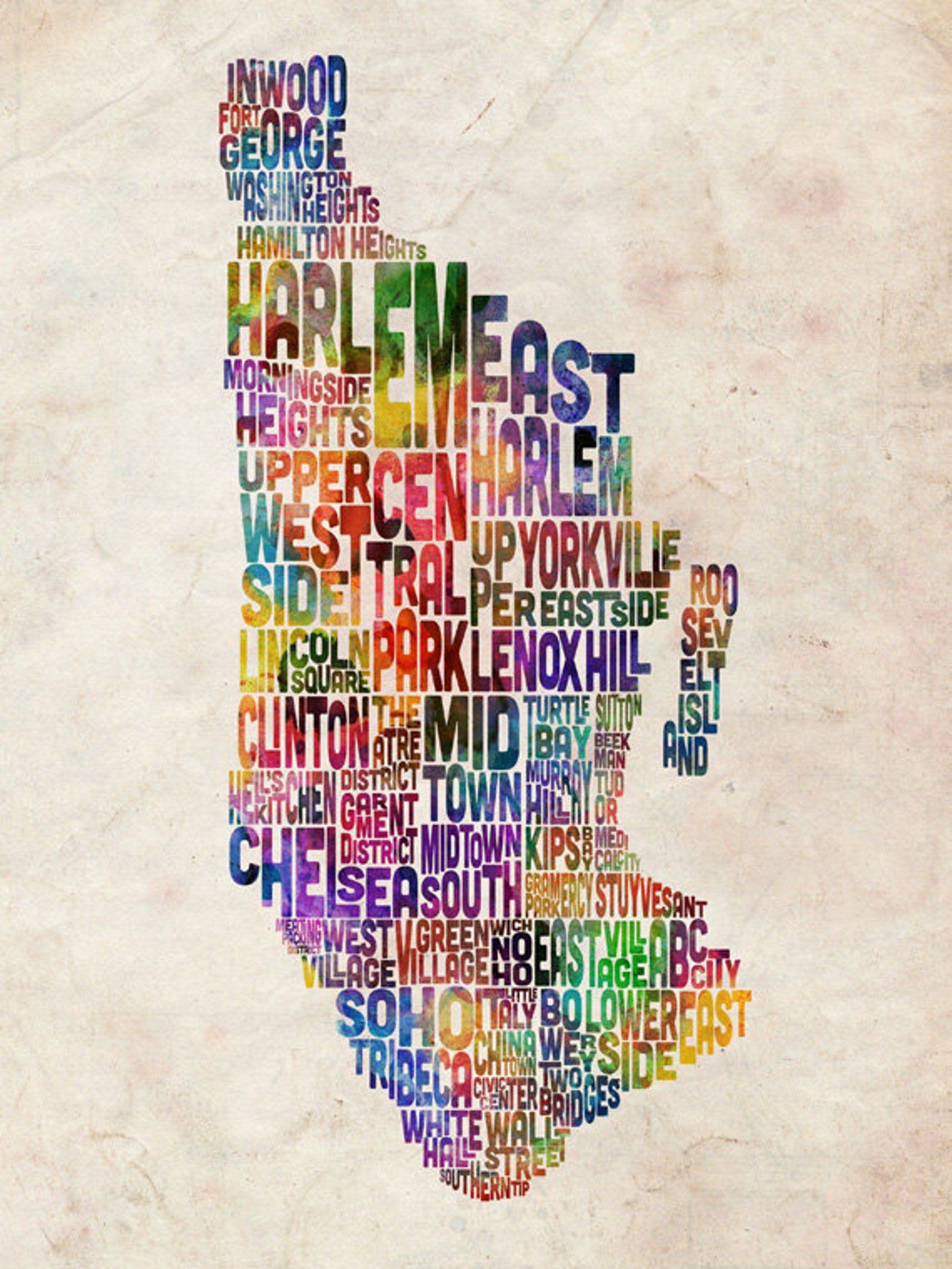 Manhattan New York Typographic Map Art Print 887 - Etsy