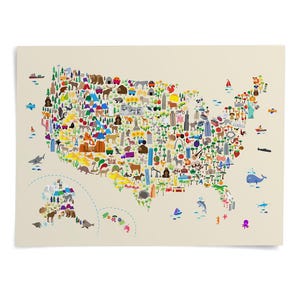 Animal Map of the United States, Map for Children and Kids, Art Print ...