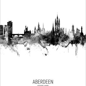 Aberdeen Skyline, Aberdeen Scotland Cityscape Art Print Poster Portrait ...