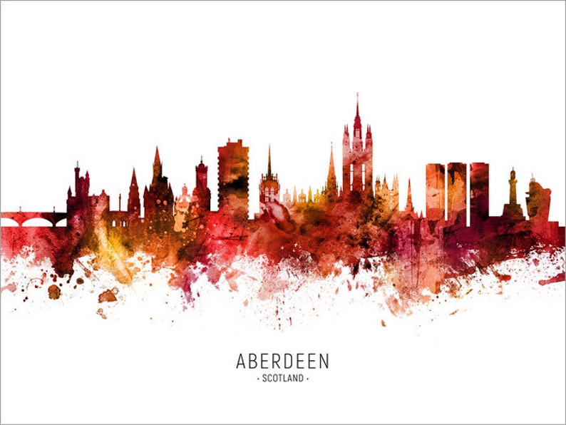 Aberdeen Skyline Scotland Cityscape Art Poster Print Blue Red - Etsy UK
