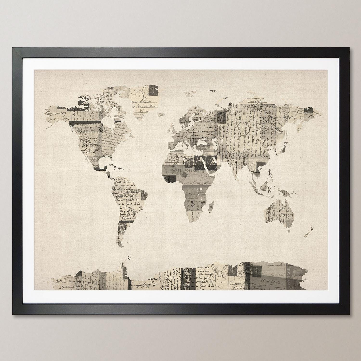 Map of the World Map From Old Postcards, Art Print WM (896) - Etsy