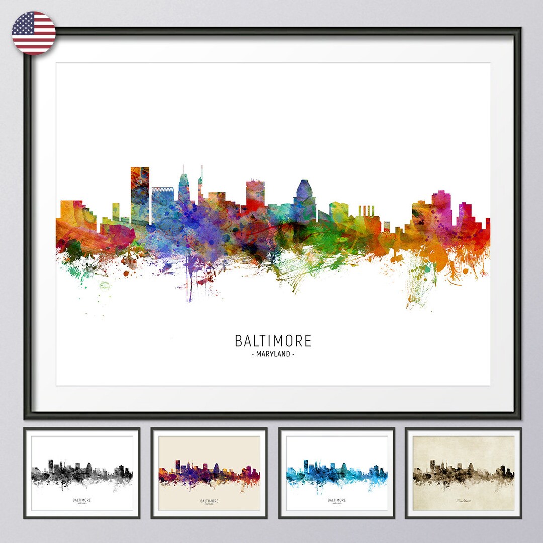 Baltimore Skyline Maryland, Cityscape Painting Art Print Poster YX (6577) - Etsy