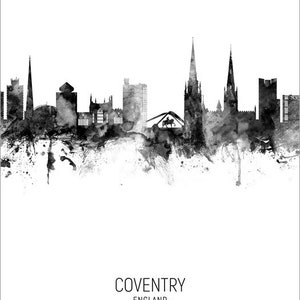 Coventry Skyline, Coventry England Cityscape Art Print Poster Portrait ...