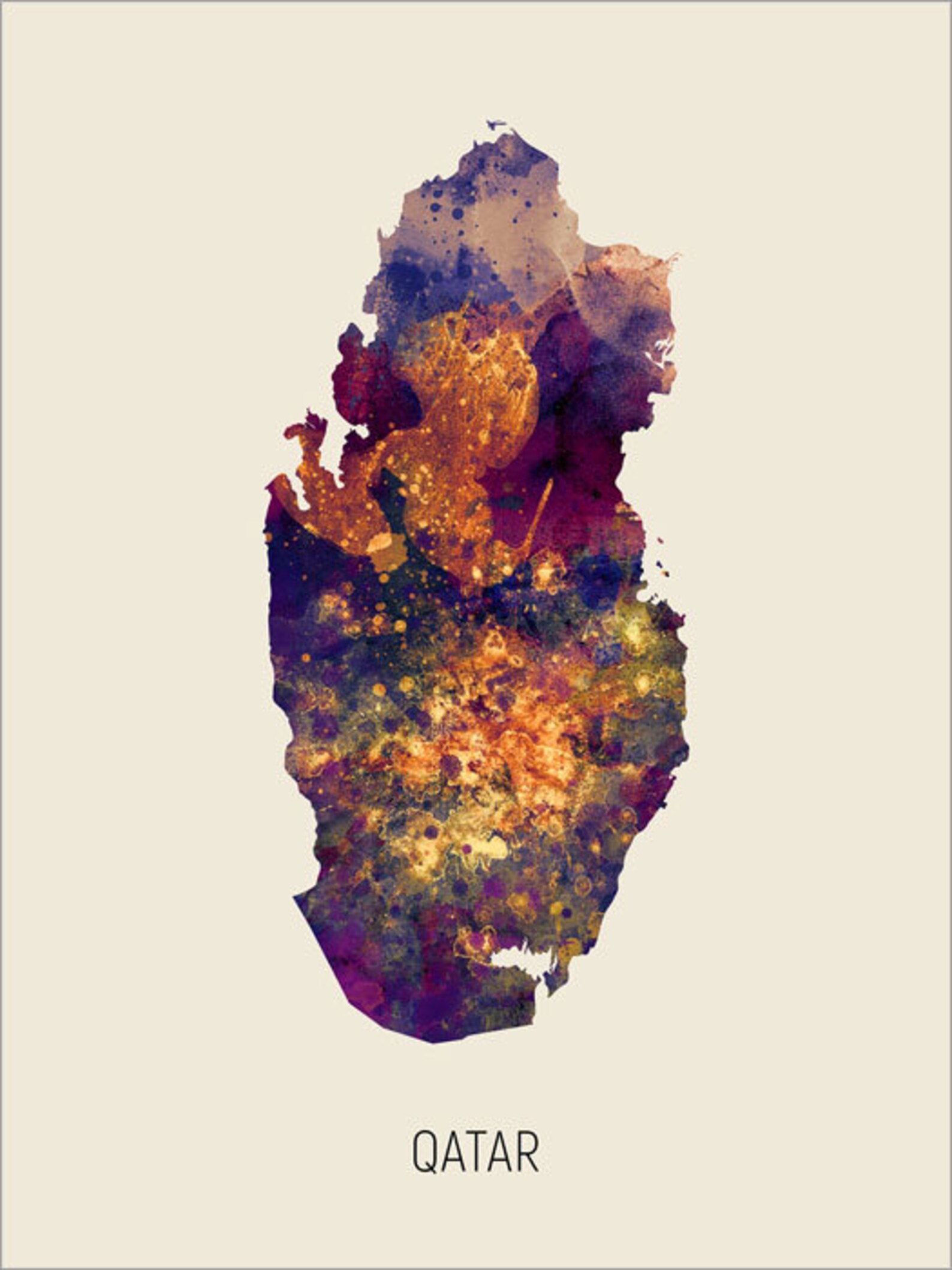 Qatar Map Watercolour Art Print Poster Colour Black White - Etsy