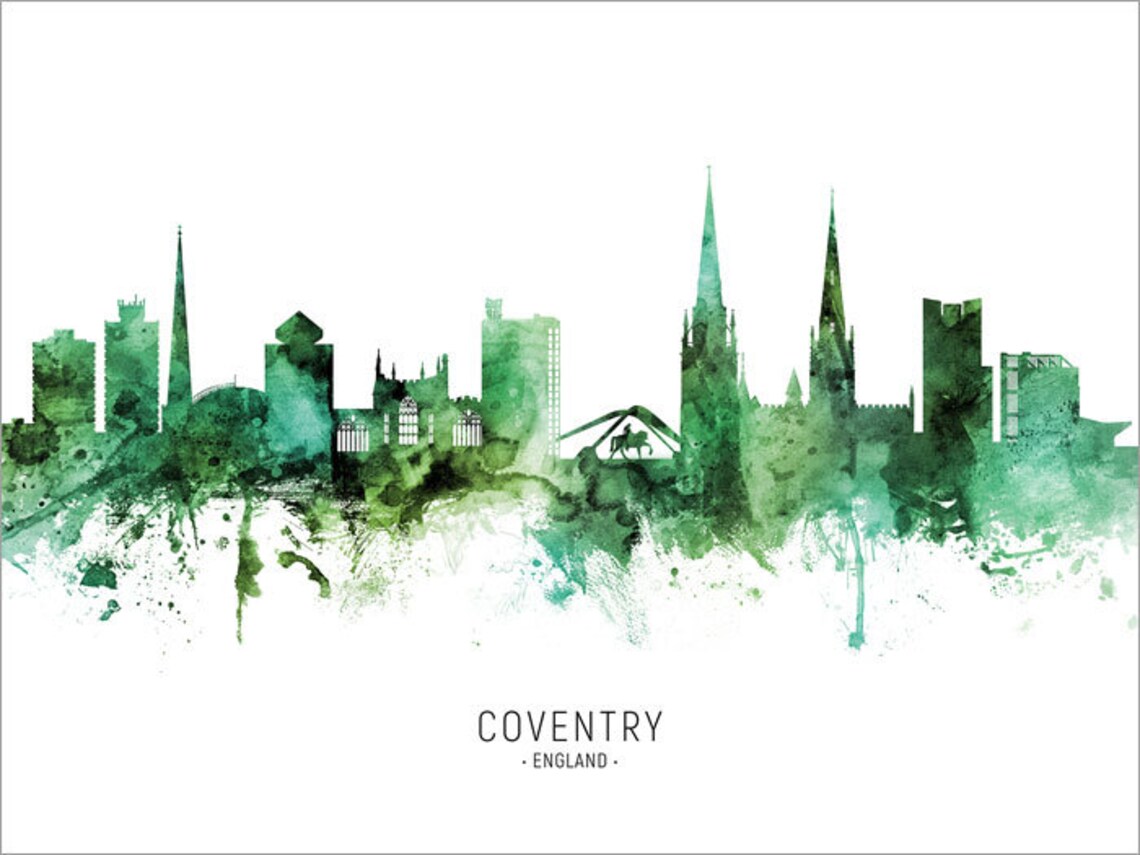 Coventry Skyline England Cityscape Art Poster Print Blue Red | Etsy