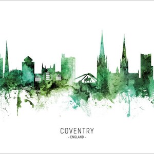 Coventry Skyline England Cityscape Art Poster Print Blue Red - Etsy