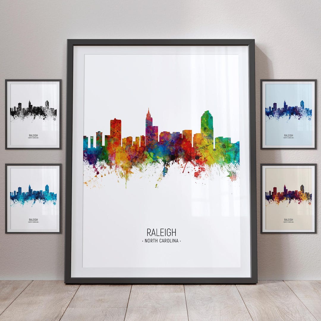 Raleigh Skyline, Raleigh North Carolina Cityscape Art Print Poster ...