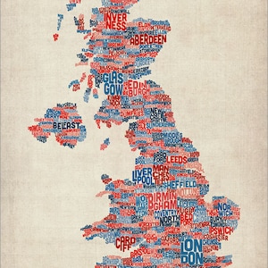 Great Britain UK City Text Map, Art Print (230) - Etsy UK