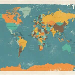 Retro Political Map of the World Map, Art Print, 18x24 up to 24x36 1096 ...
