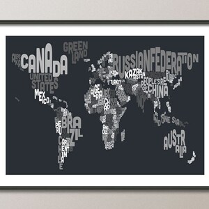 Typographic Text Map of the World Map, Art Print 890 - Etsy