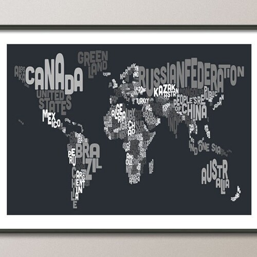 Typographic Text Map of the World Map Art Print 889 - Etsy