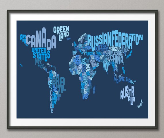 Typography Text Map of the World Map Art Print 602 - Etsy