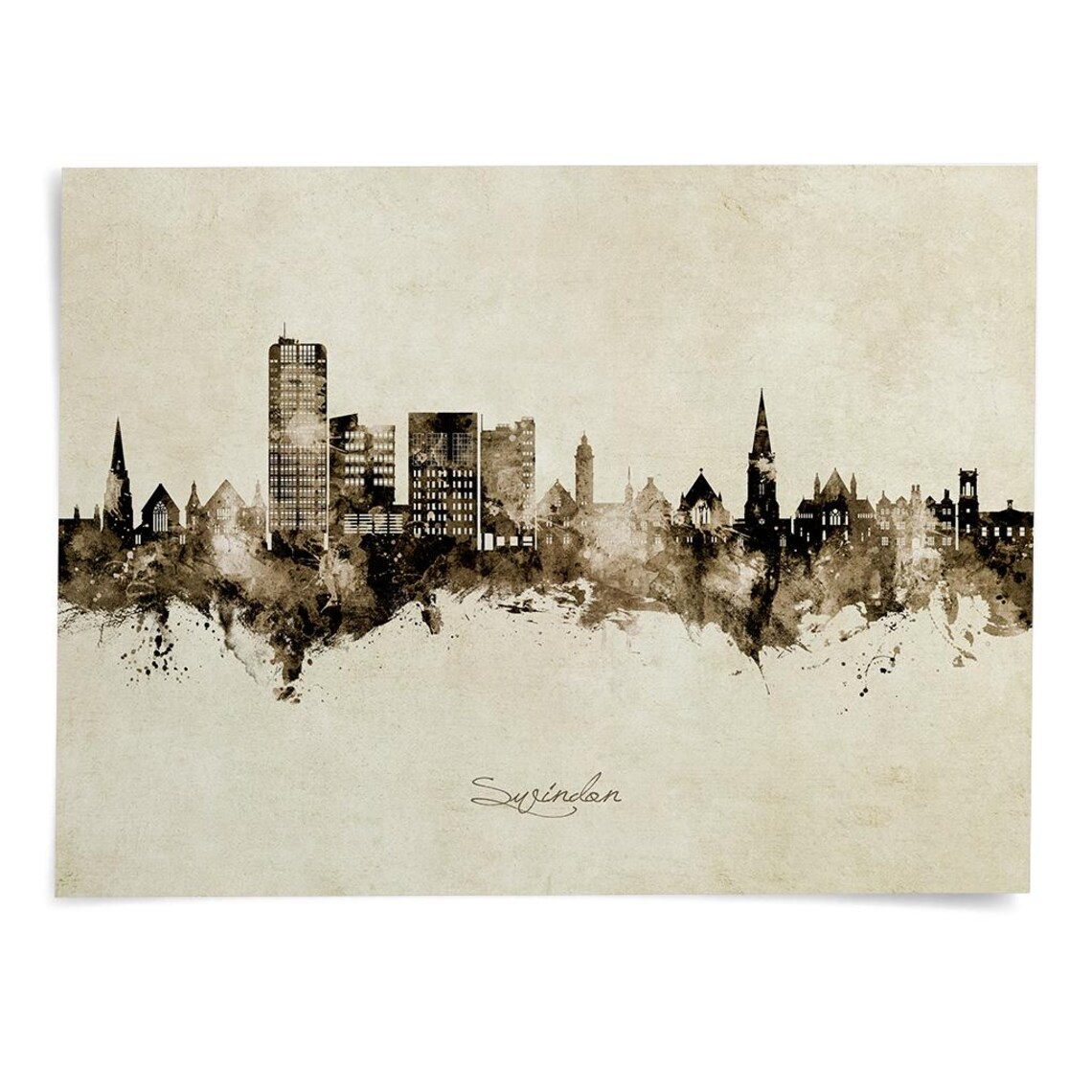Swindon Skyline England, Cityscape Painting Art Print Poster CX (24105 ...