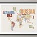 Typographic Text Map of the World Map, Art Print (733) - Etsy