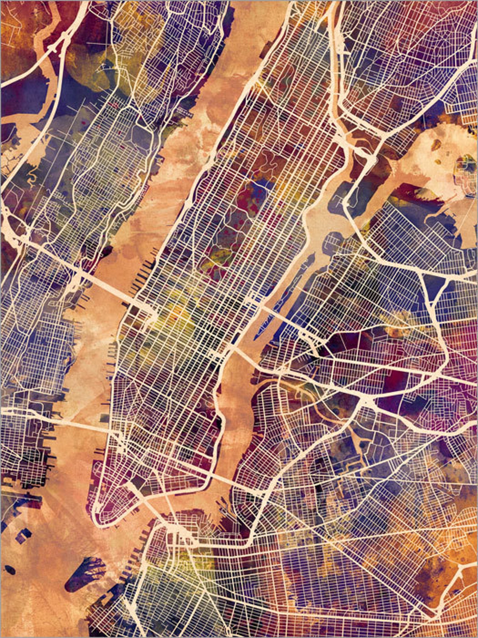 New York City Street Map USA Map of NYC Art Print 2639 | Etsy