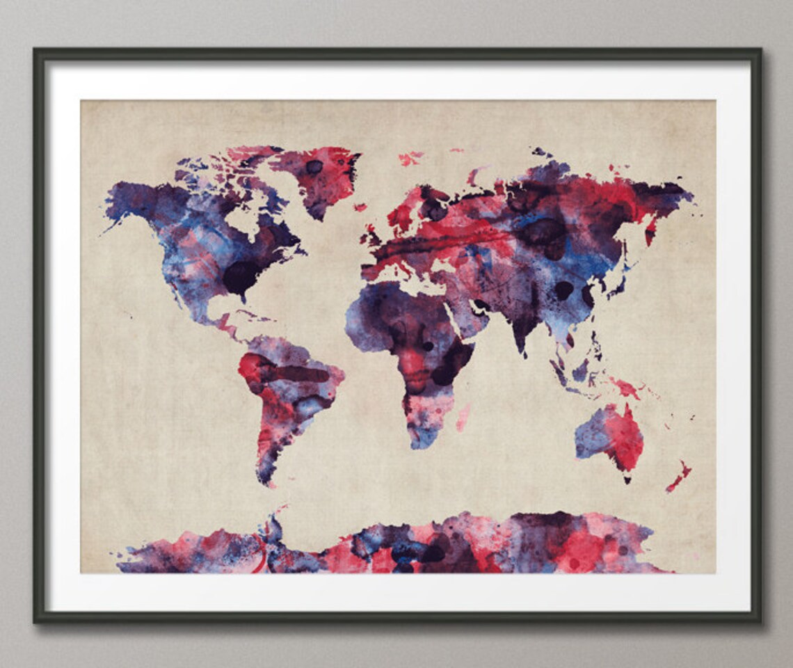 Watercolor Map of the World Map Art Print 103 - Etsy