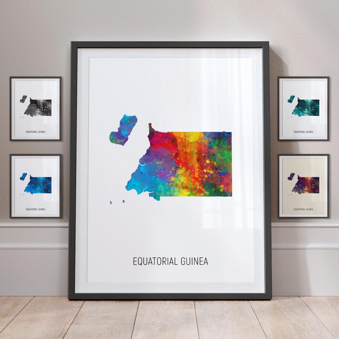 Equatorial Guinea Map, Watercolour Painting Art Print Poster, Portrait ...