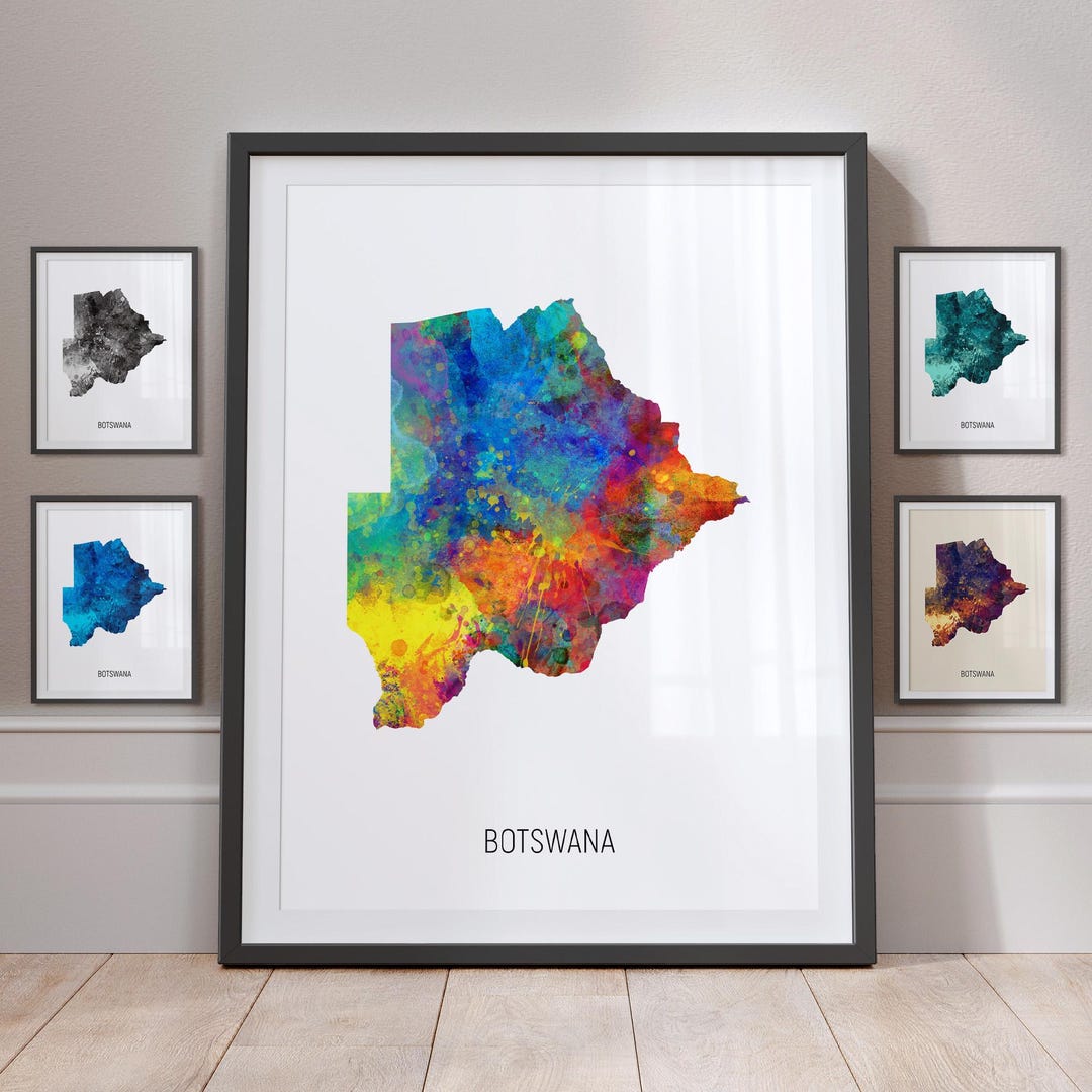 Botswana Map, Watercolour Painting Art Print Poster, Portrait - MX ...
