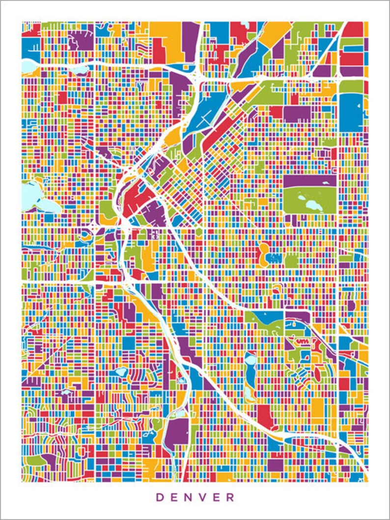 Denver Map Denver Colorado City Street Map Art Print 1542 - Etsy