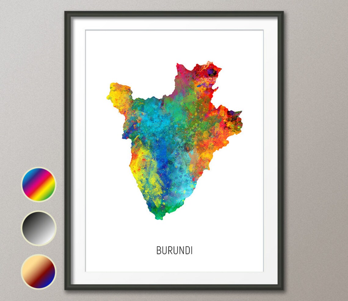 Burundi Map Watercolour Art Print Poster Colour Black - Etsy