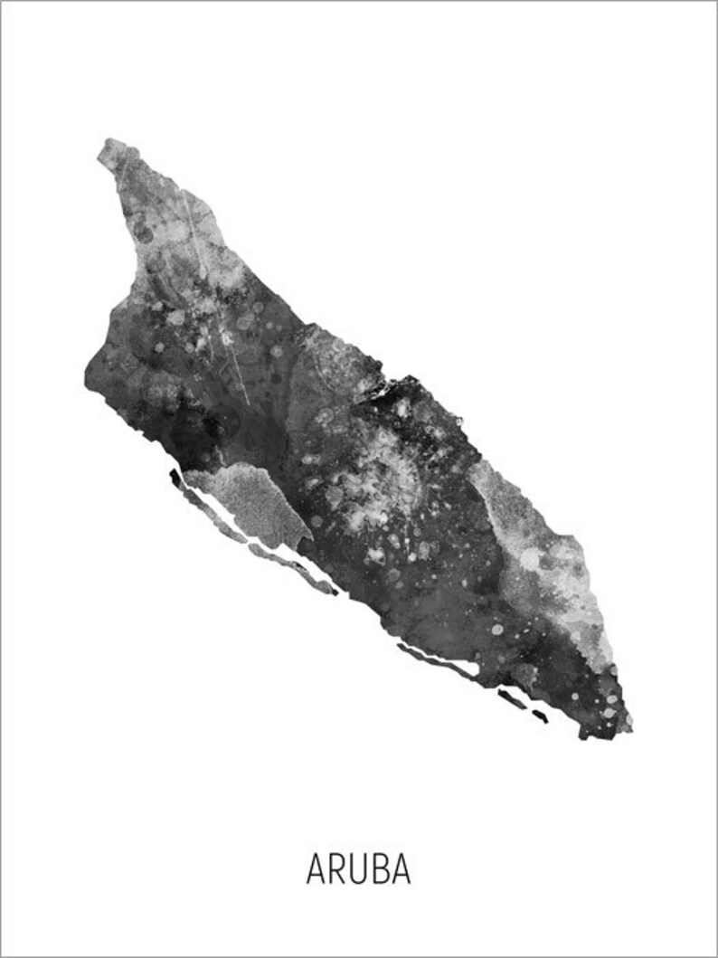 Aruba Map Watercolour Art Print Poster Colour Black White - Etsy