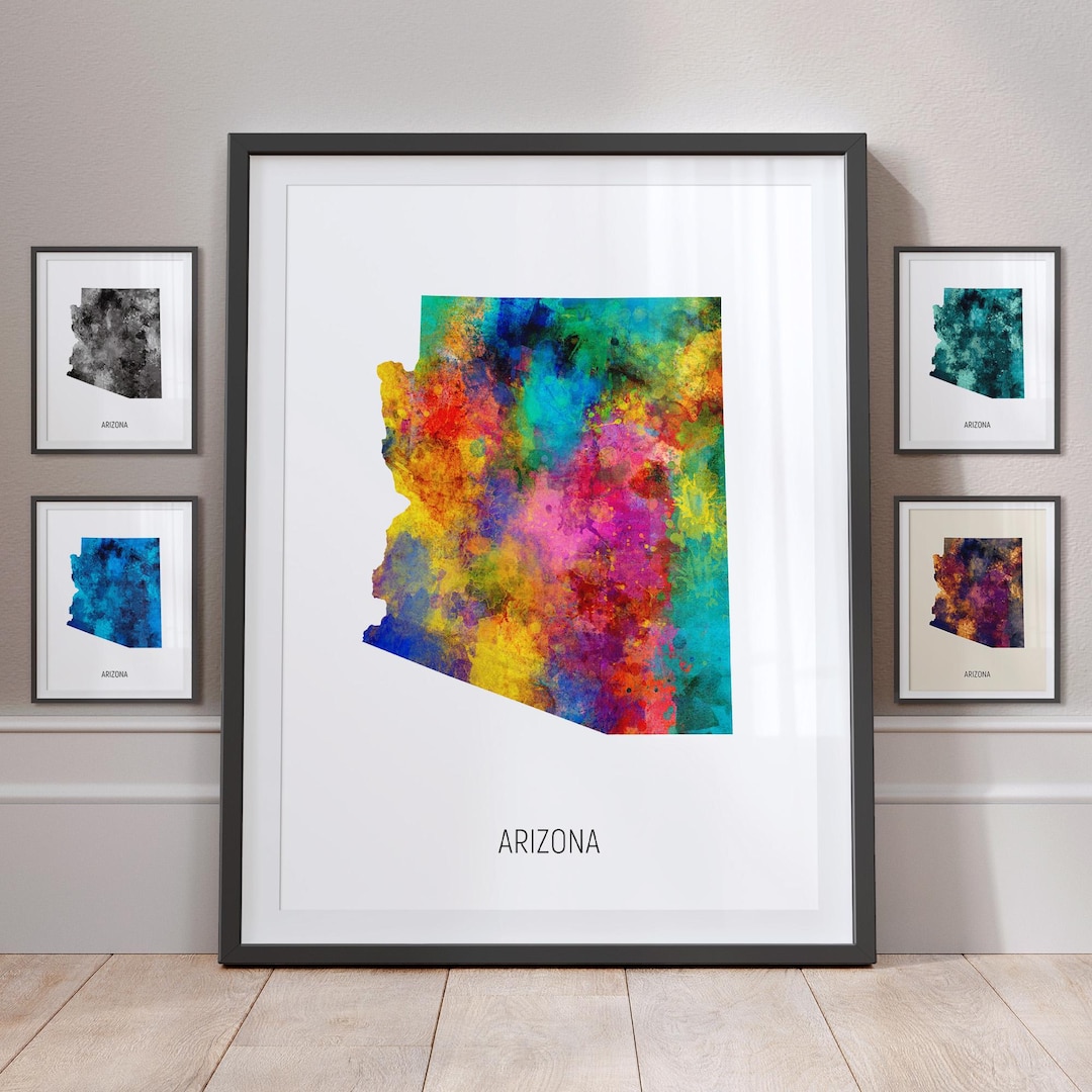 Arizona Map, US State Watercolour Painting Art Print Poster MX (30970 ...