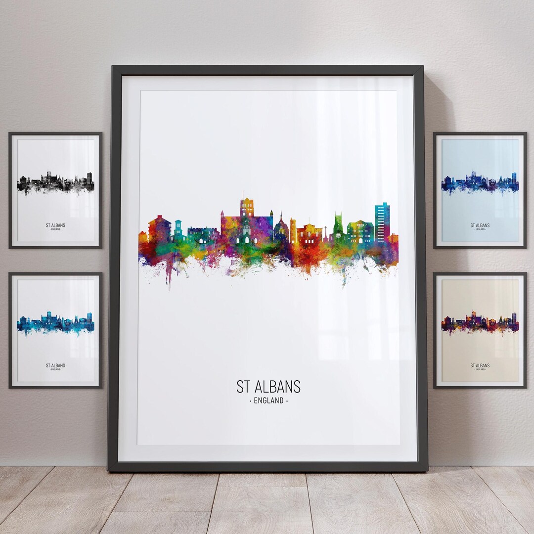 St Albans Skyline, England Cityscape Art Print Poster Portrait - PX ...