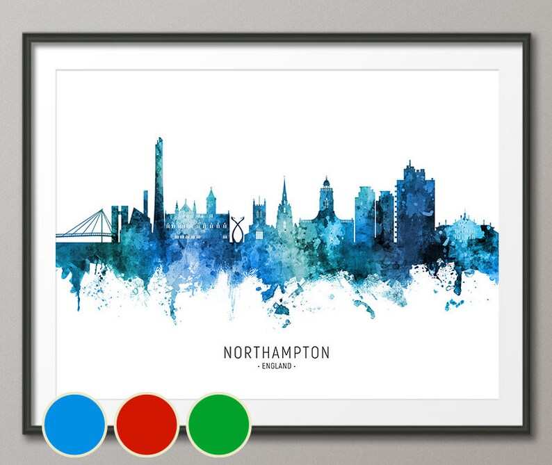 Northampton Skyline England Cityscape Art Poster Print Blue - Etsy