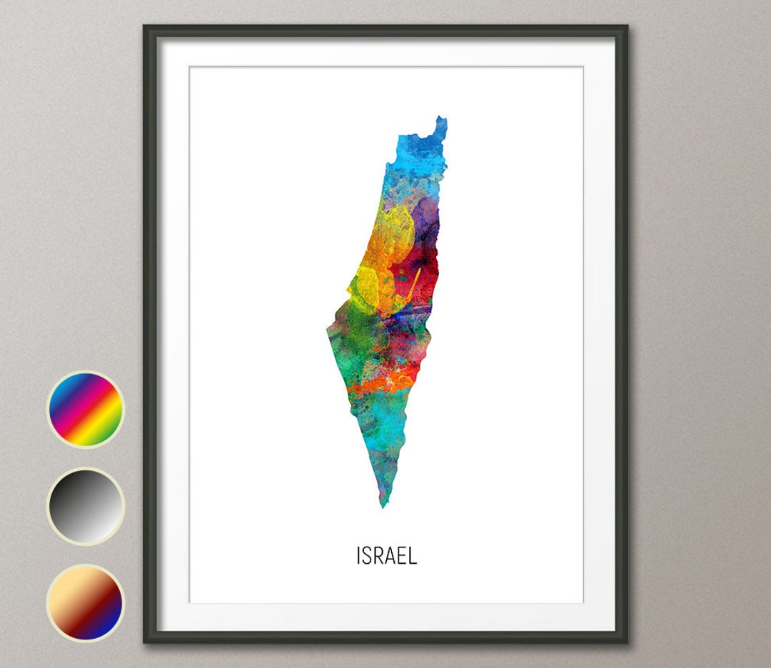 Israel Map Watercolour Art Print Poster Colour Black White - Etsy UK