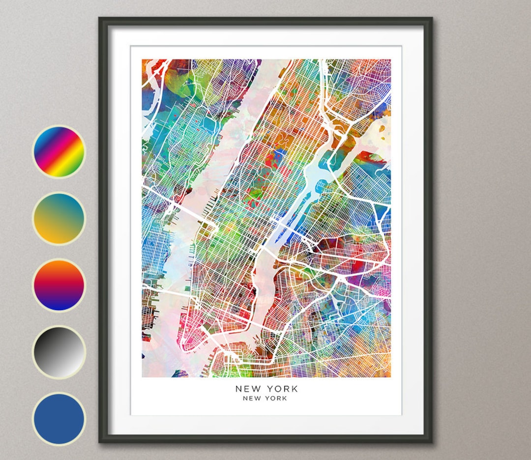 New York Map, New York City Map, Watercolour Art Print Poster (31242 ...