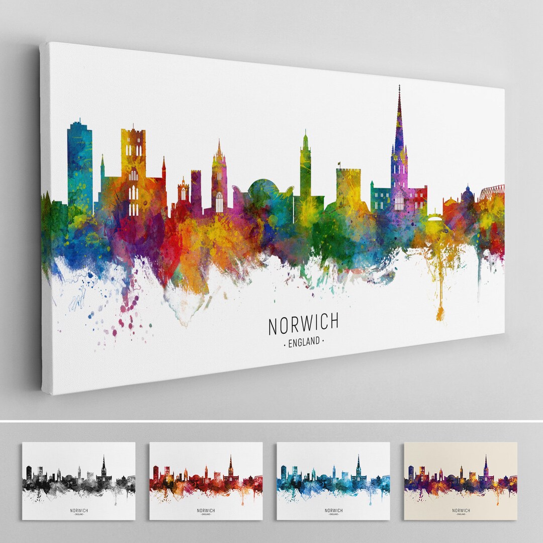 Norwich Skyline Canvas, England Cityscape Box Canvas Art Print (15931 ...