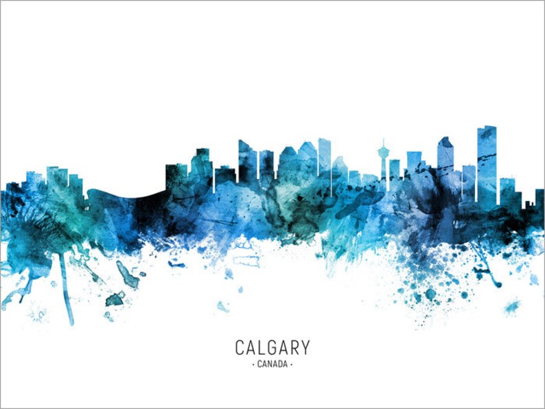 Calgary Skyline Canada Cityscape Art Poster Print Blue Red | Etsy