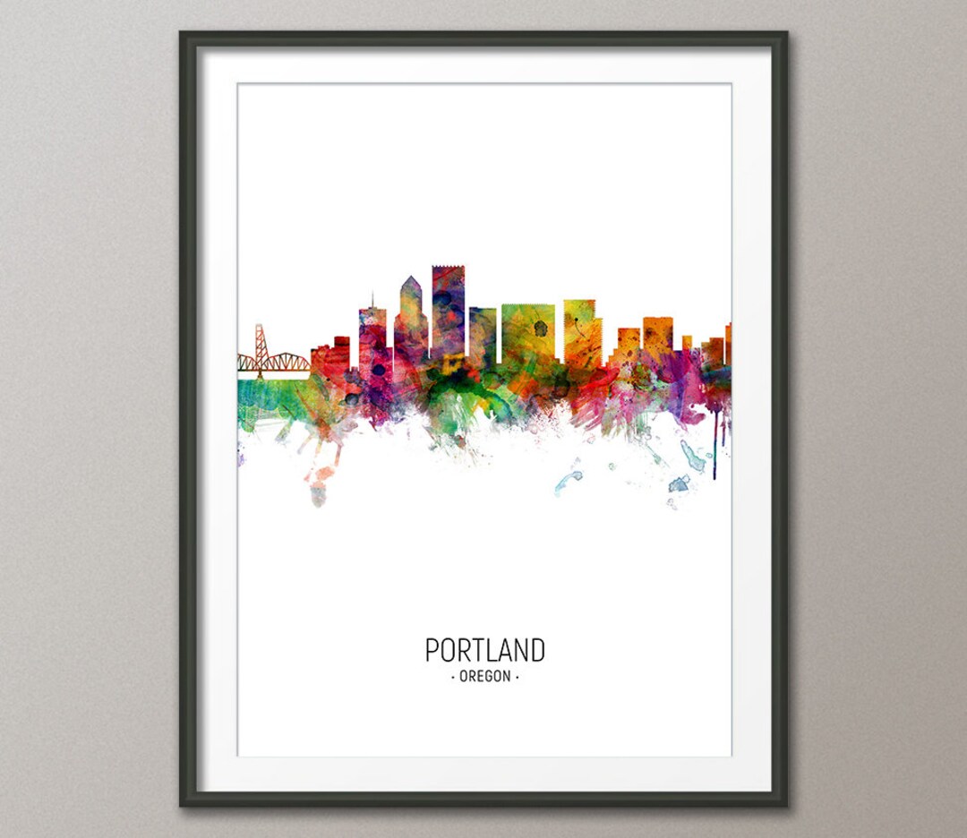 Portland Skyline, Portland Oregon Cityscape Art Print Poster Portrait ...