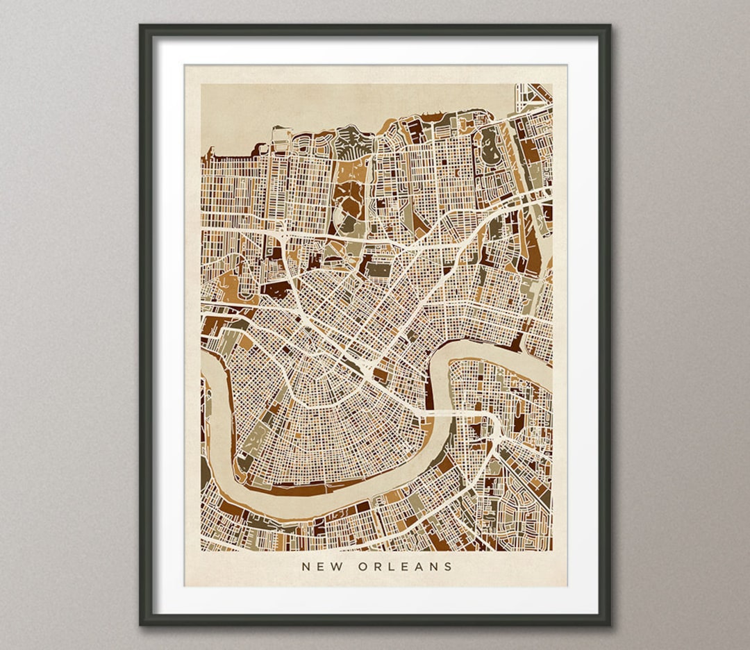 New Orleans Map, New Orleans Louisiana City Street Map, Art Print (1799 ...