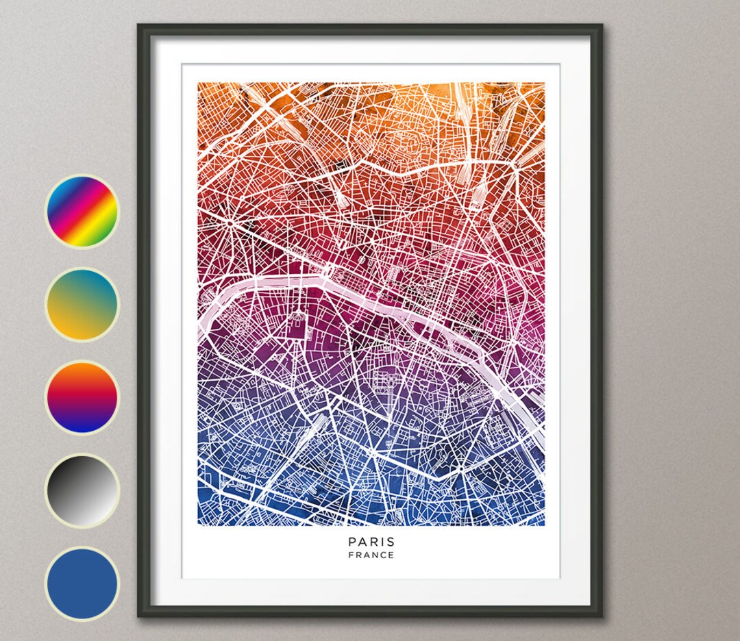 Paris Map, France City Map, Watercolour Art Print Poster (31254) - Etsy