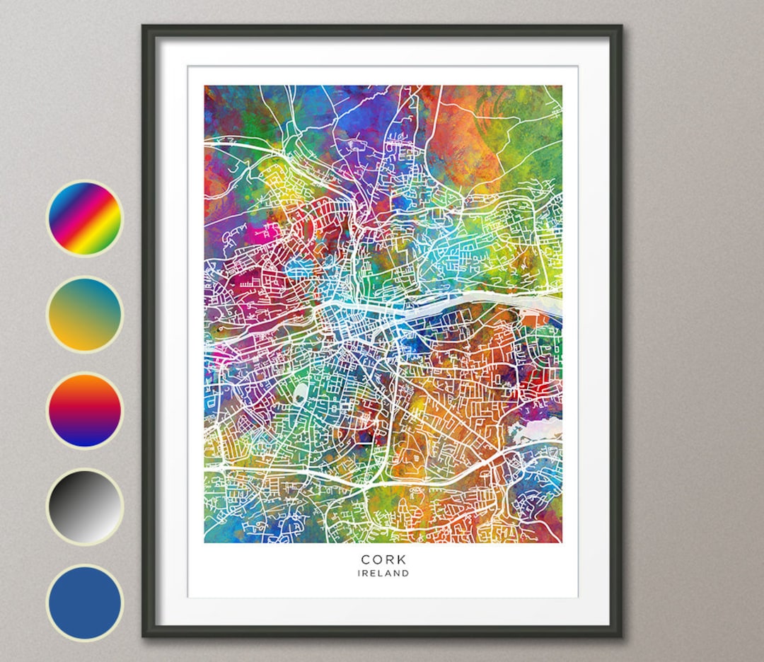 Cork Map, Ireland City Map, Watercolour Art Print Poster (31258) - Etsy