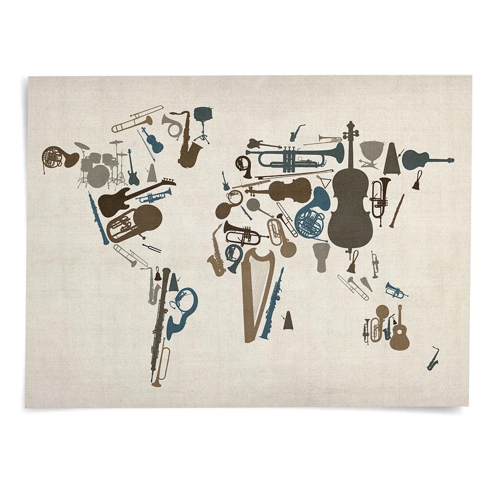 Music Instruments Map of the World Map, Art Print WM (459) - Etsy
