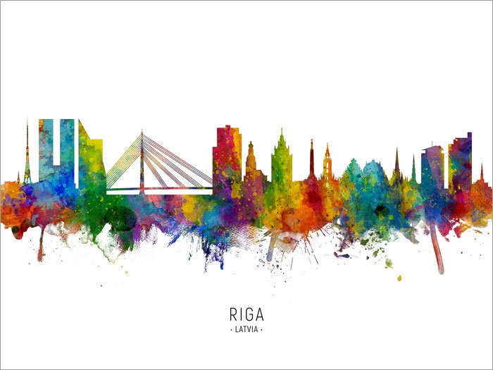 Riga Skyline Latvia Cityscape Painting Art Print Poster CX | Etsy UK