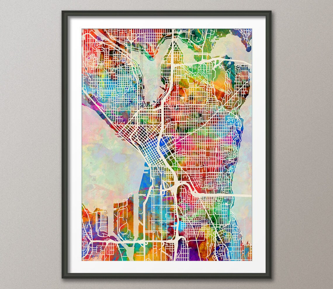 Seattle Map, Seattle Washington City Street Map, Art Print (1351) - Etsy