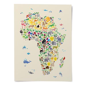 Animal Map of Africa Map for Children and Kids, Art Print Poster (264 ...