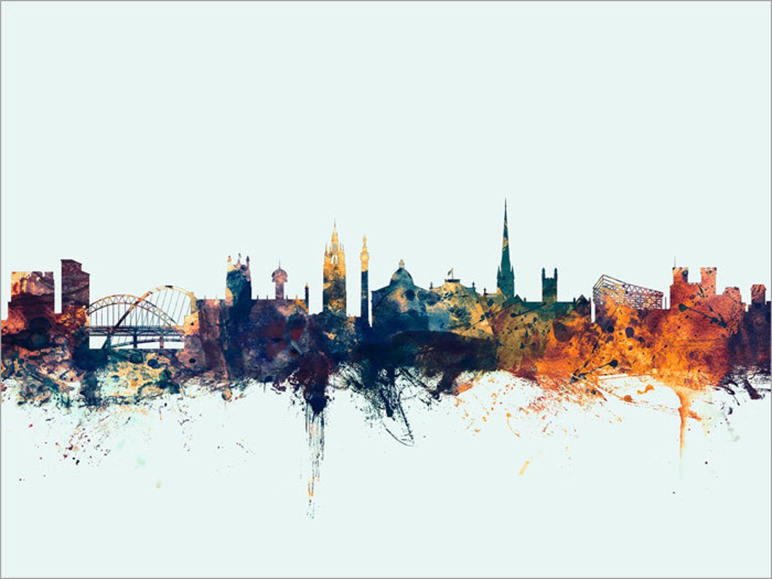 Newcastle Skyline Newcastle England Cityscape Art Print | Etsy