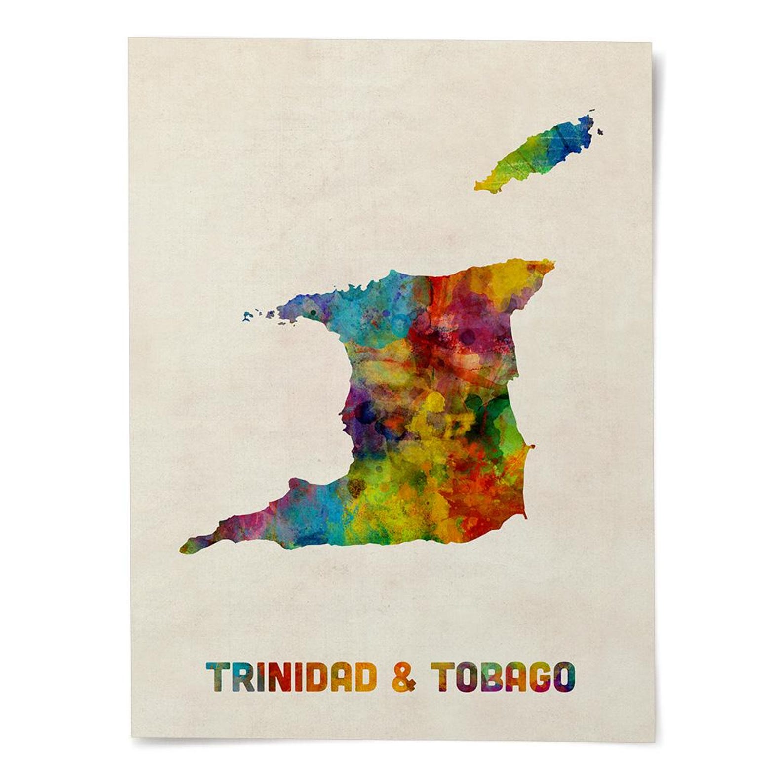 Trinidad and Tobago Map, Watercolour Art Print Poster, Country Travel ...